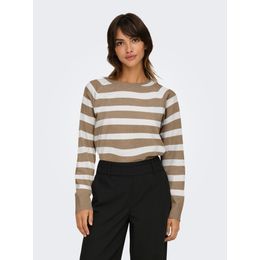 Rundhalspullover Only "ONLAMA LIFE LS RAGLAN O-NECK CC KNT", Damen, Gr. L, toasted coconut stripes:melange, babys breath, aos, Strick, Obermaterial: 80% Polyester, 20% Nylon, gestreift, normal normal, Rundhals, Pullover Rundhalspullover