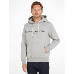 Kapuzensweatshirt Tommy Hilfiger "TOMMY LOGO HOODY", Herren, Gr. L (50/52), grau (cloud htr), Obermaterial: 72% Baumwolle, 28% Polyester, Basic schmal, Rippbündchen, Sweatshirts