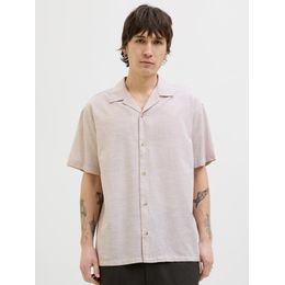 Jack & Jones Kurzarmhemd JACK & JONES "JJESUMMER RESORT SHIRT SS SN", Herren, Gr. M, N-Gr, beige (crockery), Web, Obermaterial: 83% Baumwolle, 17% Leinen, unifarben, relaxed fit taillenbedeckt, ohne Ausschnitt, gerader Abschluss, Hemden, mit Resort Kragen