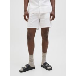 Jack & Jones Shorts JACK & JONES "JPSTJAIDEN JJSUMMER JOGGER SHORT SN", Herren, Gr. M, N-Gr, wei&szlig;, Twill, Obermaterial: 74% Baumwolle, 26% Leinen, unifarben, Basic, relaxed fit kniefrei, Hosen Shorts, mit elastischem Bund