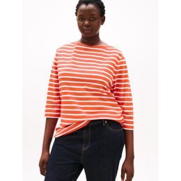 T-Shirt Tommy Hilfiger Curve "CRV SLIM CODY BOAT-NK 3/4SLV", Damen, Gr. 46, orange (classic breton orange, ecu), Single Jersey, Obermaterial: 100% Baumwolle, gestreift, slim fit normal, U-Boot-Ausschnitt, eng abgerundeter Saum, Shirts T-Shirt, in Gro&szlig;en Gr&ouml;&szlig;en, 3/4 &Auml;rmel, Logostickerei