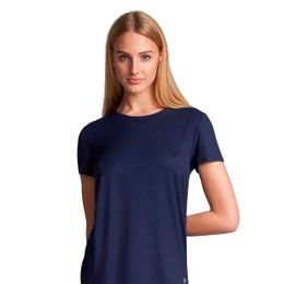 T-Shirt Tom Tailor "Florence", Damen, Gr. 36 (S), blau (blau, dunkel, uni), Single Jersey, Obermaterial: 95% Viskose, 5% Elasthan, unifarben, bequem hüftbedeckend, Rundhals, Shirts, locker, basic, Kurzarm, elastisch, bequem, weich, Viskosemix