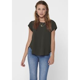 Shirtbluse Only "ONLVIC S/S SOLID TOP", Damen, Gr. 38, braun (rosin), Web, Obermaterial: 97% Polyester, 3% Elasthan, unifarben, figurumspielend, Rundhals, Blusen
