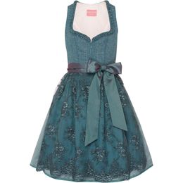 Krüger Dirndl Krüger Madl Midi Dirndl mit Tüllschürze Rauchblau (Größe: 34)
