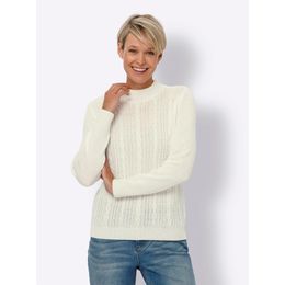 Strickpullover Classic Basics "Stehkragen-Pullover", Damen, Gr. 38, beige (ecru), 100% Polyacryl, unifarben, Pullover Strickpullover