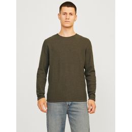 Jack & Jones Rundhalspullover JACK & JONES "JJECOOPER KNIT CREW NECK NOOS", Damen, Gr. M, gr&uuml;n (olive night), Strick, Obermaterial: 100% Baumwolle, meliert, regular fit taillenbedeckt, Rundhals, B&uuml;ndchen, Pullover Rundhalspullover, in Strick Optik