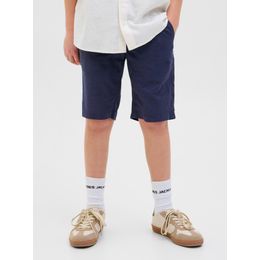 Jack & Jones Shorts JACK & JONES JUNIOR "JPSTJAIDEN JJSUMMER JOGGER SHORT SN JNR", Jungen, Gr. 146, N-Gr, blau (night sky), Web, Obermaterial: 74% Baumwolle, 26% Leinen, unifarben, relaxed fit kniefrei, Hosen Shorts