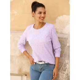 Sweatshirt Classic Basics, Damen, Gr. 48, lila (flieder, ecru, bedruckt), 100% Baumwolle, bedruckt, gebl&uuml;mt, gemustert, mehrfarbig, Rundhals, Sweatshirts Sweatshirt