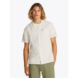 Kurzarmhemd Tommy Jeans "TJM LINEN BLEND CAMP SS EXT", Herren, Gr. XL, N-Gr, beige (ecru), Web, Obermaterial: 58% Baumwolle, 42% Leinen, regular fit normal, V-Ausschnitt, eingesetzt abgesteppte Kante, Hemden, Mit V-Ausschnitt