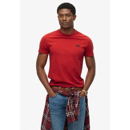 Rundhalsshirt Superdry "ESSENTIAL LOGO EMB TEE", Herren, Gr. M, rot (expedition rot), Single Jersey, Obermaterial: 100% Baumwolle, bedruckt, slim fit hüftlang, Rundhals, Shirts Rundhalsshirt