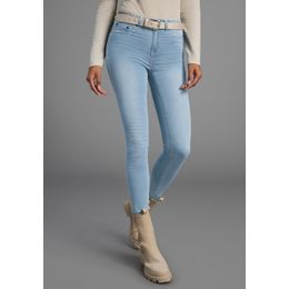 Skinny-fit-Jeans Arizona "Ultra Stretch", Damen, Gr. 42, N-Gr, blau (bleached), Denim/Jeans, Obermaterial: 63% Baumwolle, 32% Polyester, 5% Elasthan, skinny fit lang, Jeans, skinny-fit, betonte Taille, shaping-Effekt, high Waist