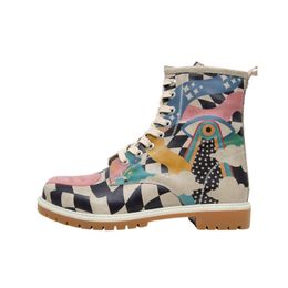 Schn&uuml;rboots DOGO "Long Boots Schn&uuml;rstiefel Born To Be Awesome Damen Stiefeletten", Damen, Gr. 39, Normalschaft, beige (natur), Lederimitat, Schuhe Schn&uuml;rboots, Handgefertigt