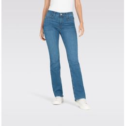 Bootcut-Jeans MAC "BOOT", Damen, Gr. 32, L&auml;nge 30, blau (medium blau30), Denim/Jeans, Obermaterial: 91% Baumwolle, 7% Elastomultiester, 2% Elasthan, figurbetont kn&ouml;chellang, Jeans, Modisch ausgestellter Saum