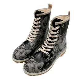 Schn&uuml;rboots DOGO "Long Boots Schn&uuml;rstiefel Supper Blackwhite Damen Stiefeletten", Damen, Gr. 40, Normalschaft, schwarz, Lederimitat, Schuhe Schn&uuml;rboots, Handgefertigt