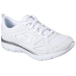 Sneaker Skechers "SUMMITS-SUITED", Damen, Gr. 35, silber (wei&szlig;, silberfarben), Leder, Textil, Schuhe Sneaker, Freizeitschuh, Trainingsschuh, Schn&uuml;rschuh mit weicher Polsterung, Topseller