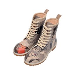 Schn&uuml;rboots DOGO "Long Boots Schn&uuml;rstiefel Go Back To Being Yourself Damen", Damen, Gr. 42, Normalschaft, grau, Lederimitat, Schuhe Schn&uuml;rboots, Handgefertigt