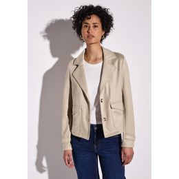 Kurzjacke Street One, Damen, Gr. 44, beige (barley beige), Stoff, 94% Polyester, 6% Elasthan, unifarben, comfort fit normal, V-Ausschnitt, B&uuml;ndchen, Jacken Kurzjacke, mit Reverskragen