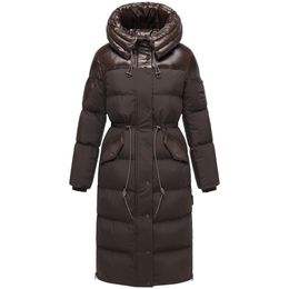 Steppmantel Navahoo "Knusperherz 14", Damen, Gr. XXXL(46), braun (dunkelbraun), Obermaterial 1: 100% Polyester; Obermaterial 2: 100% Nylon; Innenfutter: 100% Polyester; &Auml;rmelfutter: 100% Polyester; Wattierung: 100% Polyester, tailliert knielang, hoch geschlossener Ausschnitt, eng Rippstrickb&uuml;ndchen, M&auml;ntel Steppmantel, Langer gesteppter Damen Wintermantel mit Materialmix