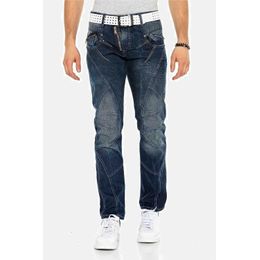 Cipo & Baxx Straight-Jeans CIPO & BAXX "Jeans", Herren, Gr. 30, Länge 34, blau (dunkelblau), 100% Baumwolle, unifarben, Basic, figurumspielend lang, Jeans, Jeans in Straight Fit, C-0768