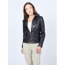 Lederjacke Mustang "31021324", Damen, Gr. S, schwarz, Obermaterial: 100% Lammleder; Innenfutter: 60% Baumwolle, 40% Polyester; &Auml;rmelfutter: 100% Polyester; Kapuze: 55% Baumwolle, 45% Polyester, Jacken