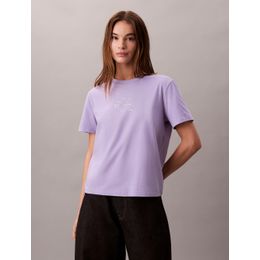 T-Shirt Calvin Klein Jeans "SS CLASSIC FOIL MONOLOGO TEE", Damen, Gr. S (38), soft lavender, Web, Obermaterial: 100% Baumwolle, unifarben, regular fit normal, Rundhals, eingesetzt abgesteppte Kante, Shirts T-Shirt, Mit Metallic-Logo