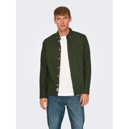 Only & Sons Langarmhemd ONLY & SONS "ONSROAD LIFE REG MELANGE LS SHIRT NOOS", Herren, Gr. L, N-Gr, gr&uuml;n (rosin), Web, Obermaterial: 100% Baumwolle, unifarben, regular fit, Hemden