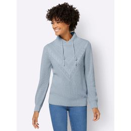 Strickpullover Casual Looks "Pullover", Damen, Gr. 52, blau (hellblau), 50% Baumwolle, 50% Polyacryl, unifarben, Pullover Strickpullover