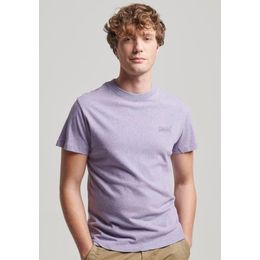 Rundhalsshirt Superdry "ESSENTIAL LOGO EMB TEE", Herren, Gr. 3XL, lila (iris lila marl), Single Jersey, Obermaterial: 100% Baumwolle, meliert, unifarben, slim fit hüftlang, Rundhals, Shirts