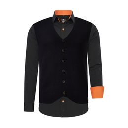 Langarmhemd Rusty Neal, Herren, Gr. 4XL, EURO-Größen, orange (schwarz, orange), 60% Baumwolle, 37% Polyester, 3% Elasthan, unifarben, Hemden, mit Weste