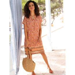 Druckkleid Inspirationen "Druck-Kleid", Damen, Gr. 36, Normalgr&ouml;&szlig;en, orange (papaya, rotbraun, bedruckt), 100% Viskose, bedruckt, gebl&uuml;mt, gemustert, mehrfarbig, kurz, V-Ausschnitt, Kleider Druckkleid