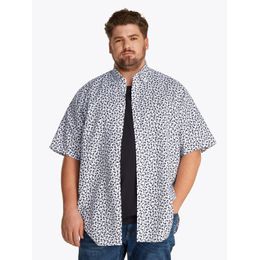 Tommy Hilfiger Big & Tall Kurzarmhemd "BT-LINEN BLEND MPRINT", Herren, Gr. 4XL, N-Gr, wei&szlig;, Web, Obermaterial: 52% Baumwolle, 48% Leinen, TOMMY HILFIGER BIG & TALL, Hemden, mit Allover-Print, Gro&szlig;e Gr&ouml;&szlig;en