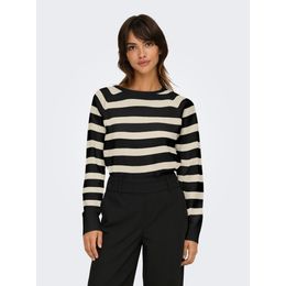 Rundhalspullover Only "ONLAMA LIFE LS RAGLAN O-NECK CC KNT", Damen, Gr. L, schwarz stripes:babys breath, aos, Strick, Obermaterial: 80% Polyester, 20% Nylon, gestreift, normal normal, Rundhals, Pullover Rundhalspullover