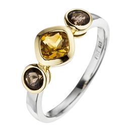 Silberring Jobo Gr. 50, silber (silber 925), Fingerringe, Damen, 50, Silber 925 (Sterlingsilber), Silberring, 925 Silber bicolor vergoldet Citrin Rauchquarz