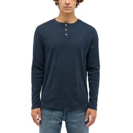 Langarmshirt Mustang "Herren Style Arminto", Herren, Gr. XXL, blau (navy), Strick, 100% Baumwolle, Rundhals, Shirts Langarmshirt