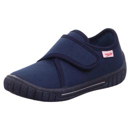 Hausschuh Superfit "BILL WMS: Mittel", Mädchen, Gr. 35, blau (dunkelblau), Baumwolle, Schuhe Hausschuh, Kindergartenschuh mit Klettverschluss, Größenschablone zum Download