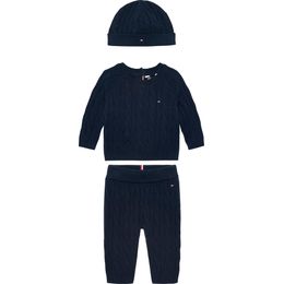 Langarmshirt & Hose Tommy Hilfiger "CABLE SWEATER BEANIE GIFTBOX", Jungen, Gr. 74, schwarz night navy, Jersey, Obermaterial: 53% Baumwolle, 24% Polyamid, 23% Polyacryl, unifarben, KOB Set-Artikel, für Babys