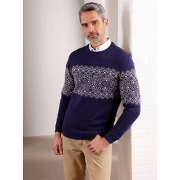 Rundhalspullover CLASSIC "Rundhals-Pullover", Herren, Gr. 58, blau (marine, beige), 100% Polyacryl, gemustert, unifarben, Pullover Rundhalspullover