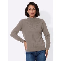 Stehkragenpullover Casual Looks "Pullover", Damen, Gr. 38, grau (taupe), 100% Baumwolle, unifarben, Pullover Stehkragenpullover