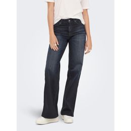 High-waist-Jeans Only "ONLMADISON BLUSH HW WD COAT DNM REA6NOOS", Damen, Gr. S (36), L&auml;nge 32, dunkelblau denim detail:coated, Denim/Jeans, Obermaterial: 92% Baumwolle, 6% Elastomultiester, 2% Elasthan, Abriebeffekte, relaxed fit kn&ouml;chellang, Jeans High-Waist-Jeans