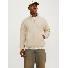 Jack & Jones Sweatshirt JACK & JONES "JORVESTERBRO FLEECE QUARTER ZIP NOOS", Herren, Gr. XS, beige (oatmeal), angeraute Sweatware, Obermaterial: 100% Polyester, unifarben, relaxed fit hüftlang, Rundhals, elastischer Bund, Sweatshirts