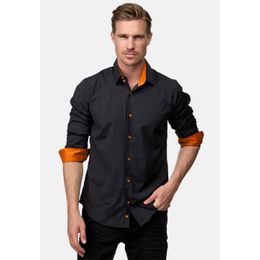Langarmhemd Rusty Neal, Herren, Gr. 4XL, EURO-Größen, orange (schwarz, orange), 60% Baumwolle, 37% Polyester, 3% Elasthan, unifarben, Hemden, mit Weste und Krawatte