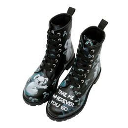 Schn&uuml;rboots DOGO "Long Boots Schn&uuml;rstiefel Koala Hug Black Damen Stiefeletten", Damen, Gr. 36, Normalschaft, schwarz, Lederimitat, Schuhe Schn&uuml;rboots, Handgefertigt