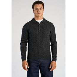 Poloshirt LINDBERGH "LINDBERGH Strickpullover", Herren, Gr. S, charcoal mel, Obermaterial: 80% Lammwolle, 20% Nylon, lässig geschnitten, Rundhals, Shirts