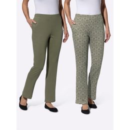 Schlupfhose, Damen, Gr. 42, Normalgr&ouml;&szlig;en, gr&uuml;n (khaki, khaki, bedruckt), 100% Baumwolle, gemustert, mehrfarbig, unifarben, lang, Hosen Schlupfhose