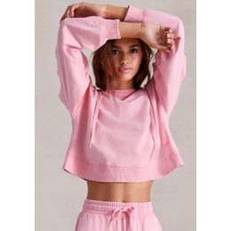Hoodie Buffalo, Damen, Gr. 48/50, pink, Obermaterial: 100% Baumwolle, unifarben, used, loose fit kurz, Rippbündchen, Sweatshirts Hoodie, Kapuzenpullover im Used-Look, Loungewear