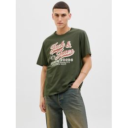 Jack & Jones Rundhalsshirt JACK & JONES "JJELOGO TEE SS O-NECK 2 COL AW25 SN", Herren, Gr. S, bunt (duffel bag), Jersey, Obermaterial: 100% Baumwolle, bedruckt, regular fit normal, Rundhals, Shirts Rundhalsshirt