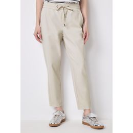 Jogger Pants STREET ONE STUDIO, Damen, Gr. 40, L&auml;nge 28, beige (moonstone sand), Stoff, 88% Polyamid, 12% Elasthan, unifarben, comfort fit kn&ouml;chelfrei, Hosen, mit Elastikbund