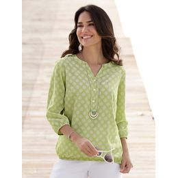 Schlupfbluse Classic Basics, Damen, Gr. 38, gr&uuml;n (lindgr&uuml;n, ecru, bedruckt), 100% Polyester, gemustert, Rundhals, Blusen Schlupfbluse