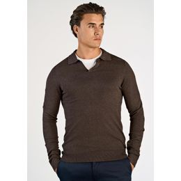 Poloshirt LINDBERGH "LINDBERGH Strickpullover", Herren, Gr. M, dk braun mel, Obermaterial: 80% Viskose, 20% Nylon, schmal, V-Ausschnitt, Shirts
