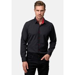 Langarmhemd Rusty Neal, Herren, Gr. 4XL, EURO-Gr&ouml;&szlig;en, schwarz (schwarz, rot), 60% Baumwolle, 37% Polyester, 3% Elasthan, unifarben, Hemden, mit Weste und Krawatte